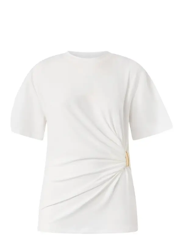 Pinko Ruched Detail T-shirt With Gold Appliqu - White