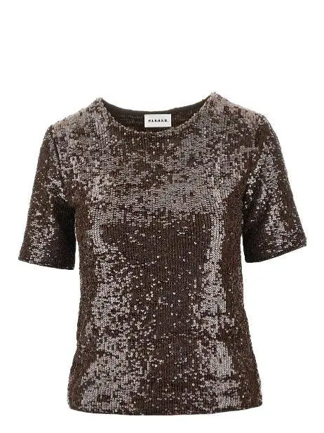 P.a.r.o.s.h Sequin Embellished Short Sleeve Blouse - Black