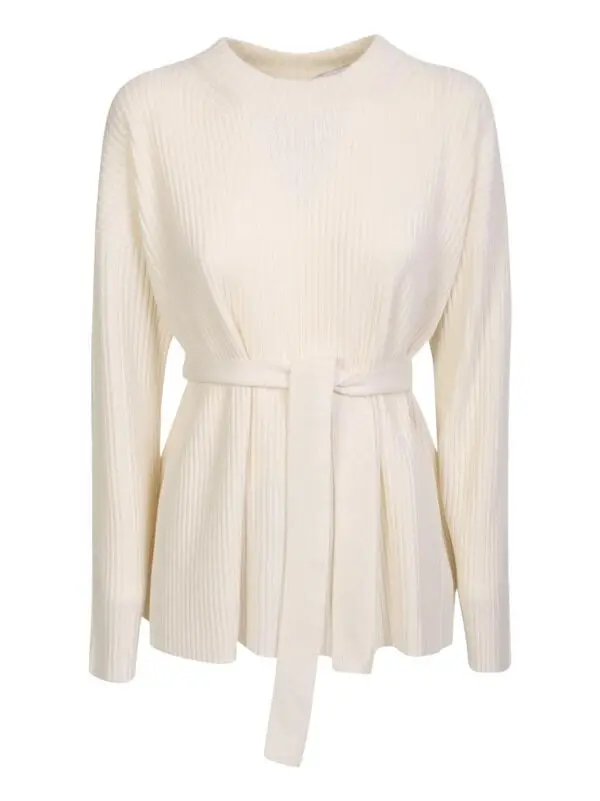 Fabiana Filippi Ribbed Knit Top With Belt - White
