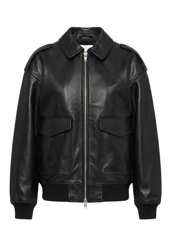 THE FRANKIE SHOP Leather Bomber Jacket - Black