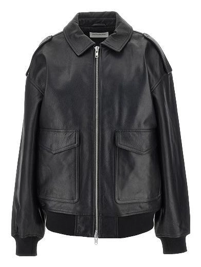 THE FRANKIE SHOP Leather Bomber Jacket - Black