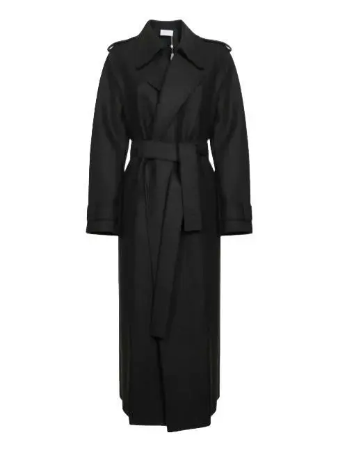 Harris Wharf London Peak Lapels Belted Coat - Black