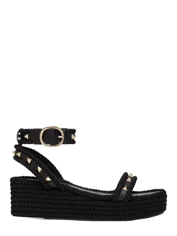 Valentino Garavani Rockstud Open Toe Wedge Sandals - Black