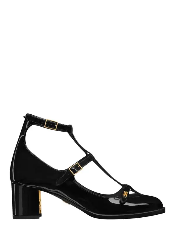 Dior Patent Calfskin Aime Mary Jane Pumps With Gold-finish Signature - Black