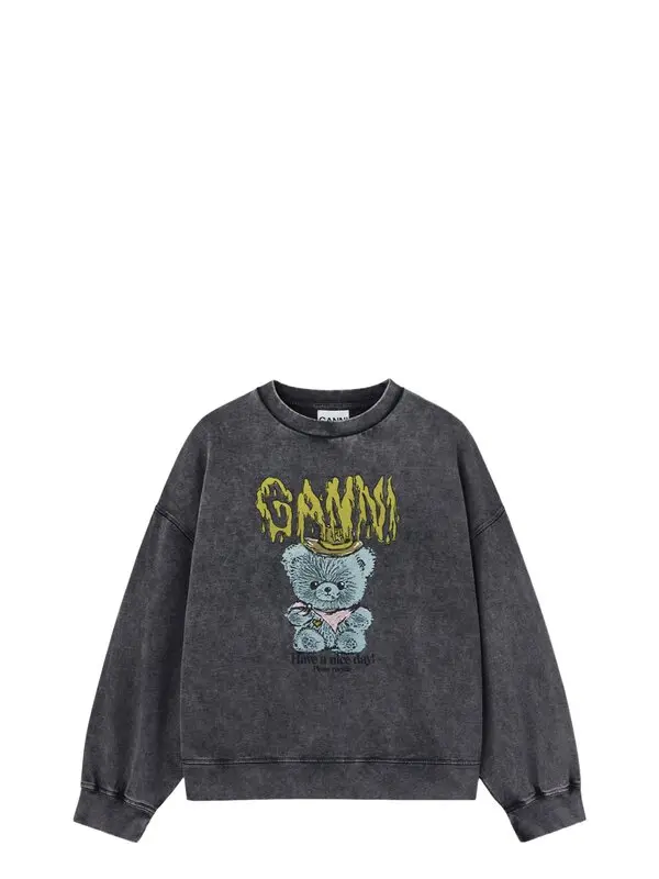 GANNI Distressed Logo Sweatshirt - Water-washed Black