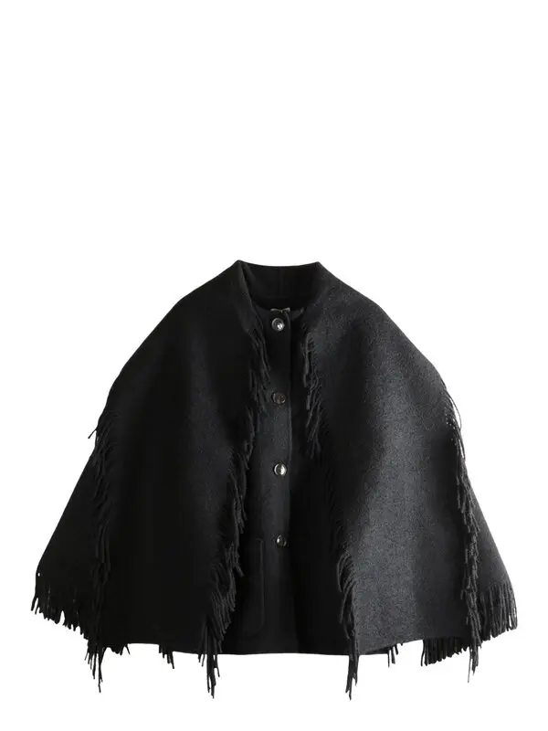 TOTEME Fringe High Neck Cape - Black