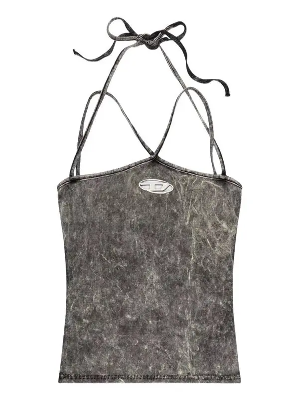 DIESEL® T-maryn Ribbed Tank Top With Hollow Detail And Tie Closure - Black