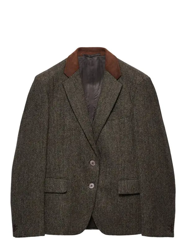 Prada Single-breasted Chevron Jacket With Suede Detailing - Ebony