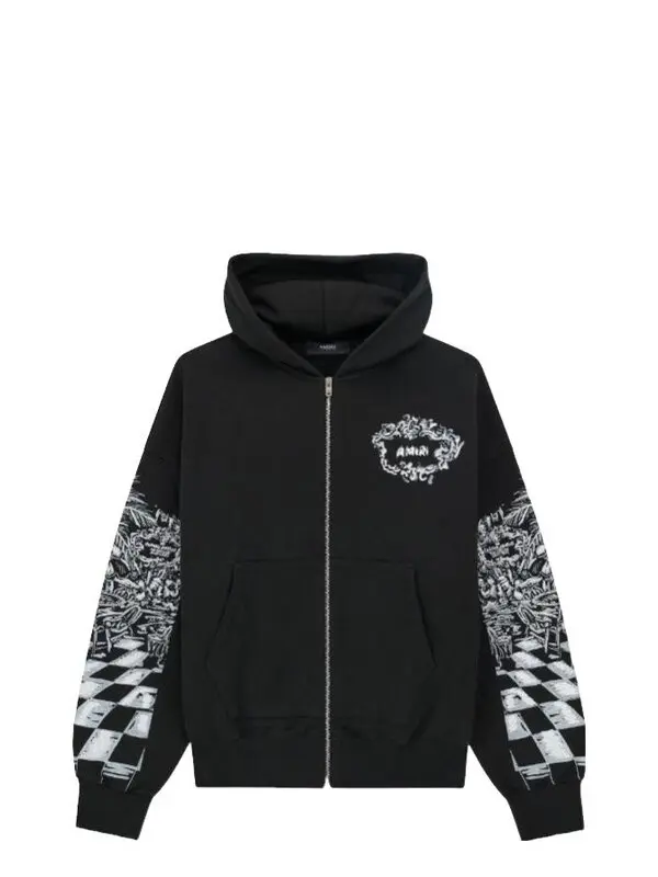Amiri Zip-fastening Hooded Sweatshirt With Printed Design - Black