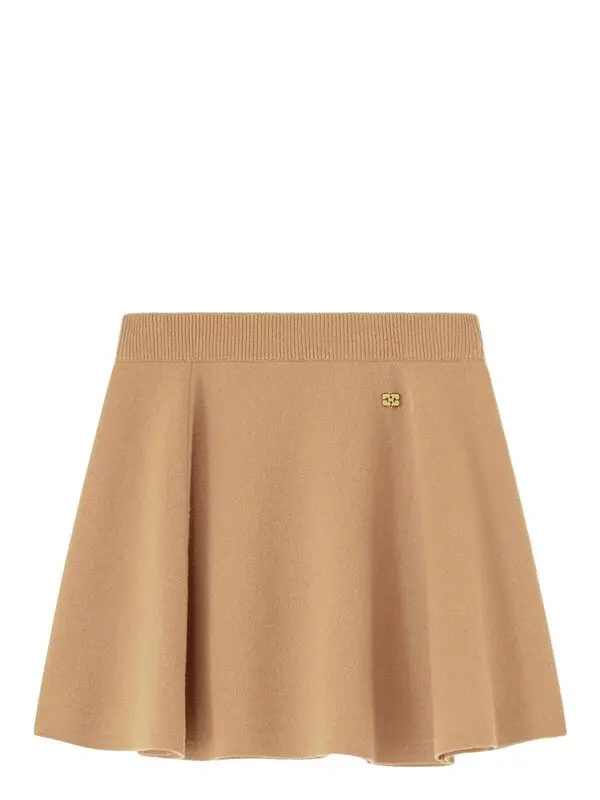 GANNI Ribbed Knit Mini Skirt - Nude