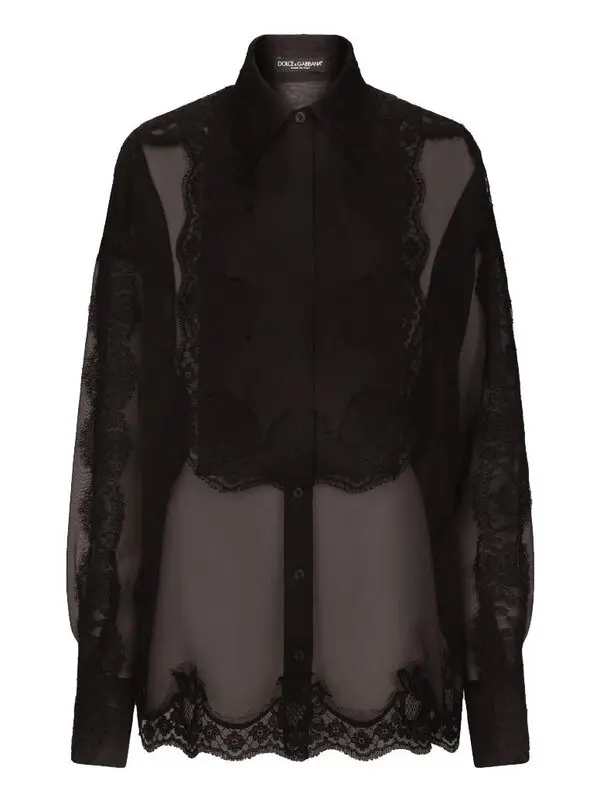 Dolce & Gabbana Floral Lace Semi-sheer Buttoned Shirt - Black