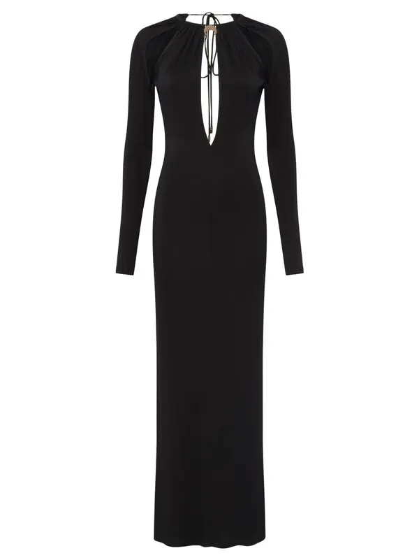 MARINE SERRE Draped Jersey Long Dress With Moon Pendant - Black