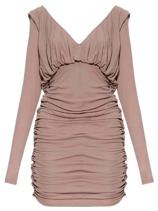 Saint Laurent V-neck Draped Long-sleeved Mini Dress - Pink