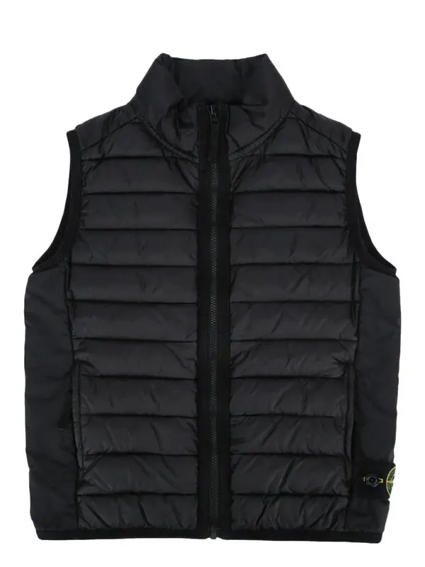 Stone Island Quilted Stand Collar Zip-up Vest - Black