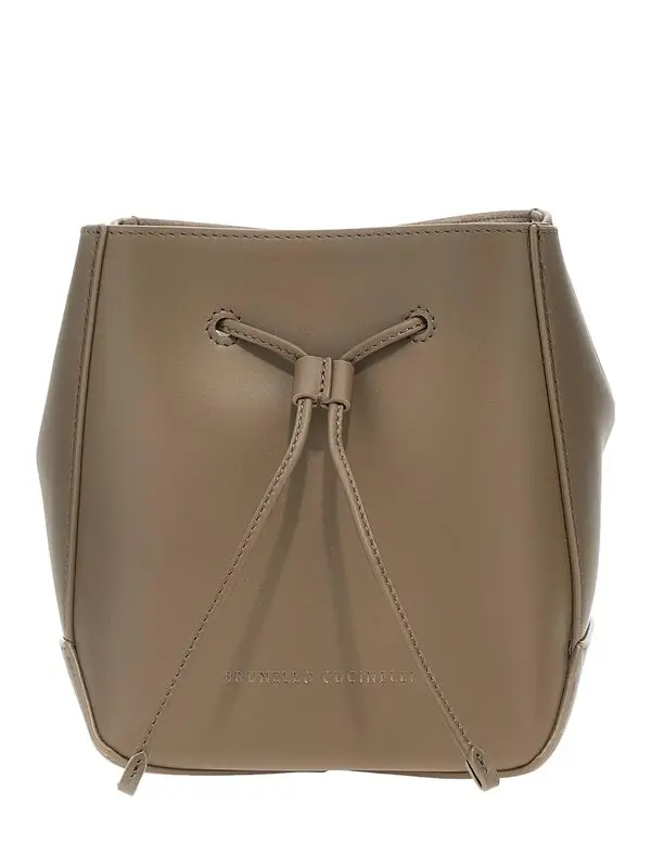 Brunello Cucinelli Monile Detailed Drawstring Bucket Bag - Brown
