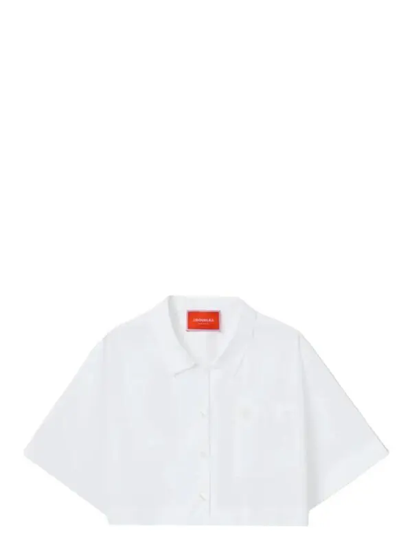 La DoubleJ Embroidered-pocket Cropped Shirt - Pure White