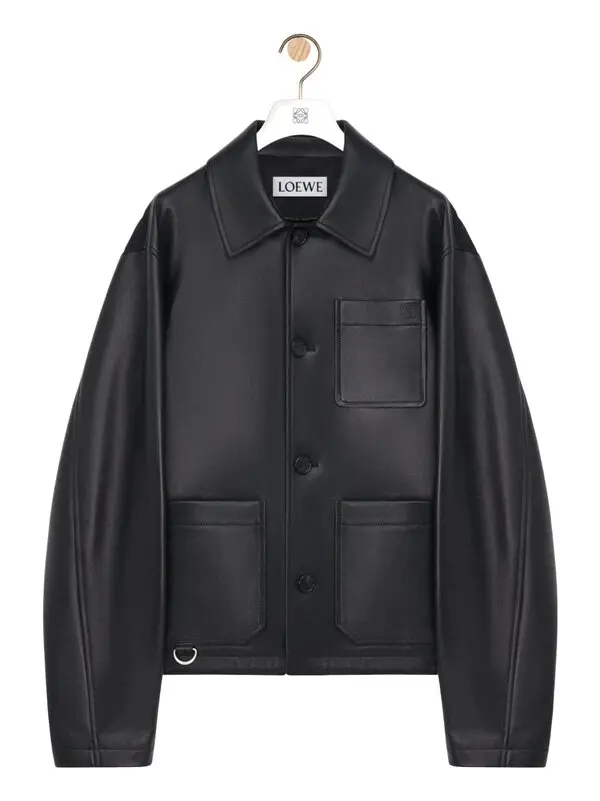Loewe Logo Embossed Leather Jacket - Black