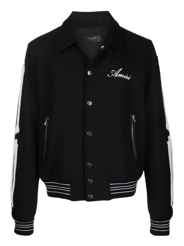 Amiri Bones Appliqué Wool-blend Bomber Jacket - Black