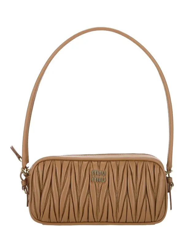 Miu Miu Quilted Leather Zipper Handbag - Brown