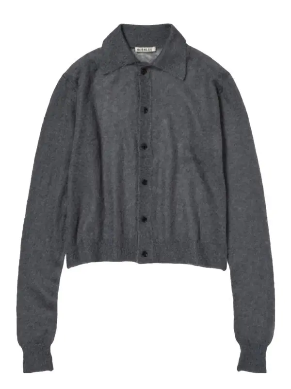 Auralee Sheer Knit Lapel Collar Cardigan - Top Charcoal
