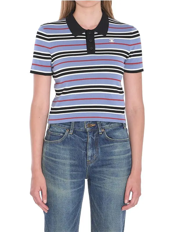 Celine Cropped Striped Cotton Polo Shirt - Tannin/black/off-white