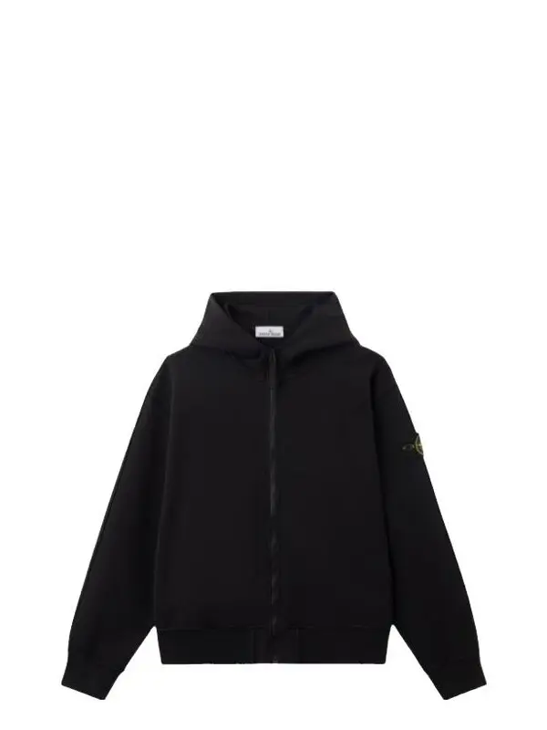 Stone Island Oversized Fit Zip-up Hooded Sweatshirt - Black