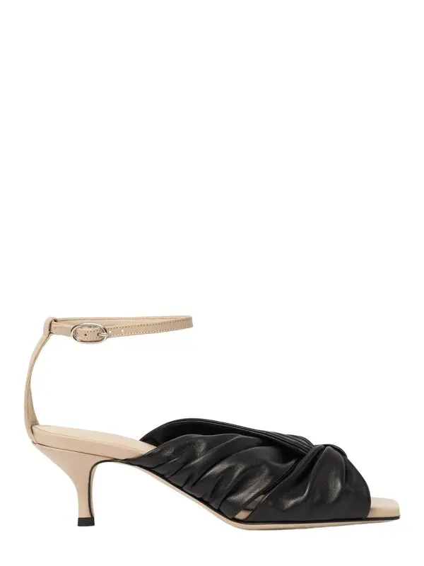 SCAROSSO Knot Detail Square Toe Kitten Heel Sandals - Black