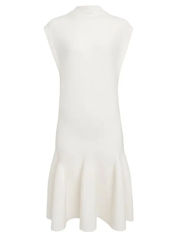 Alaïa Ribbed Knit Covered Sleeve Dress - Natural White