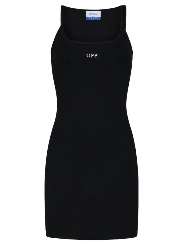 Off-White Logo Embroidered Sleeveless Mini Dress - Black