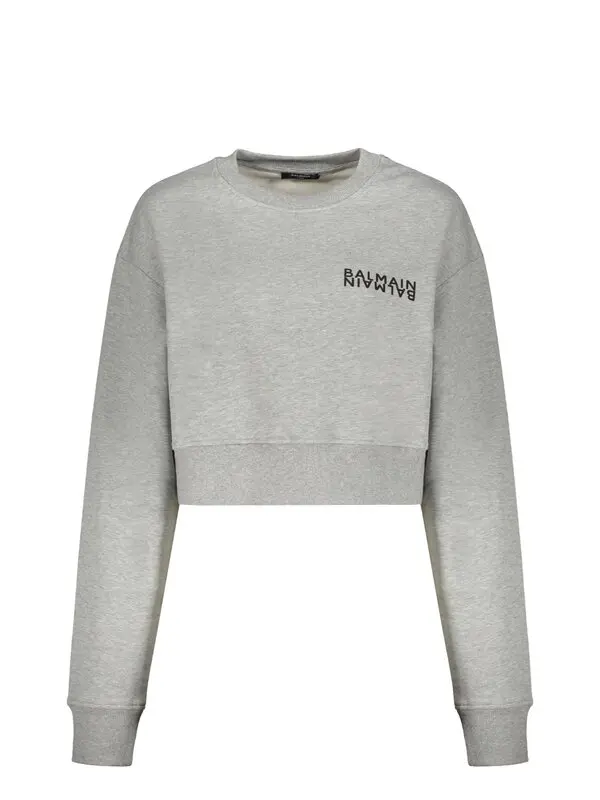 Balmain Logo Cropped Sweatshirt - Grey