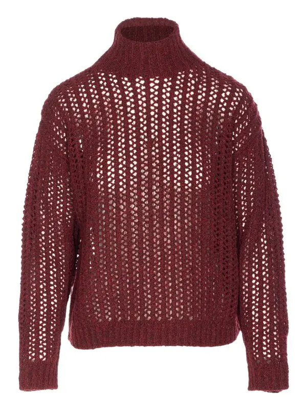 Max Mara Quaglia Openwork High Neck Jumper - Red