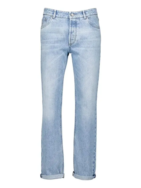 Brunello Cucinelli Logo-stitched Tapered Jeans - Blue