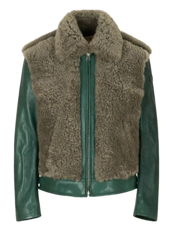 Marni Leather Jacket With Shearling Panels - Green