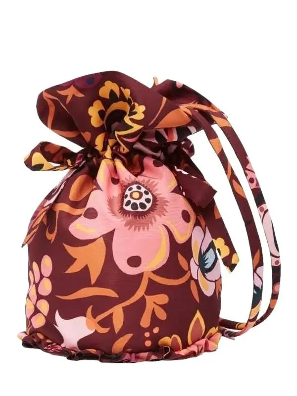 La DoubleJ Floral Print Drawstring Bucket Bag - Brown