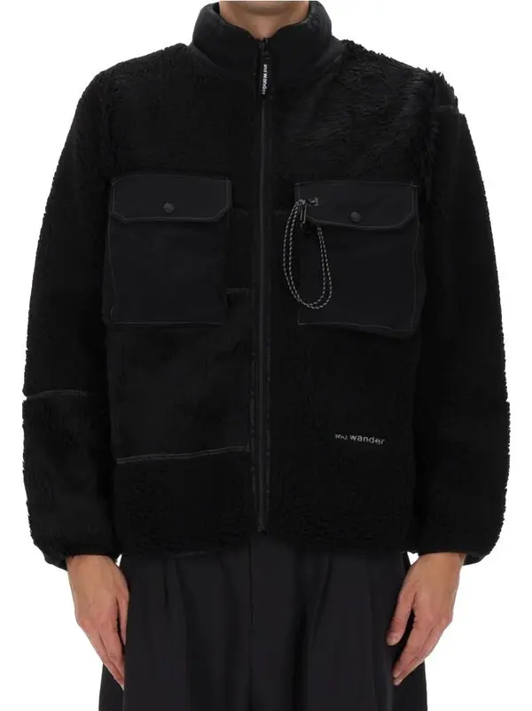 AND WANDER Mix Boa Casual Jacket - Black