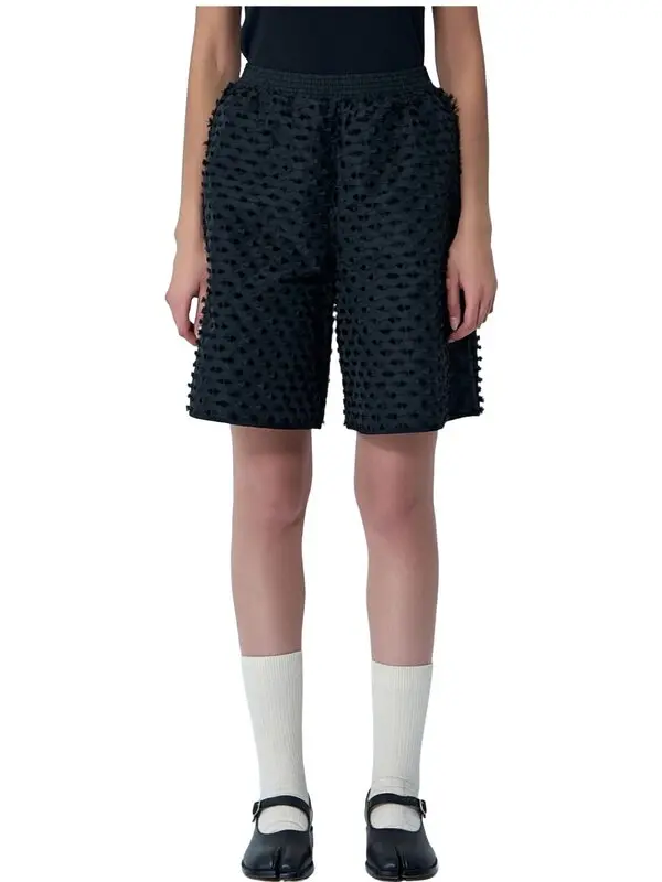 Cecilie Bahnsen Textured Drawstring Wide Leg Shorts - Black