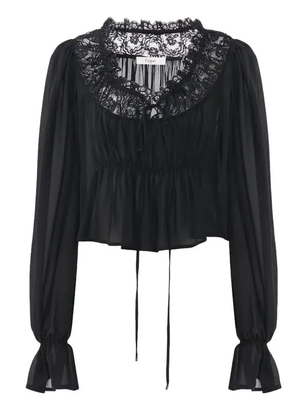 Chloé Cropped Lace-trimmed Top - Black