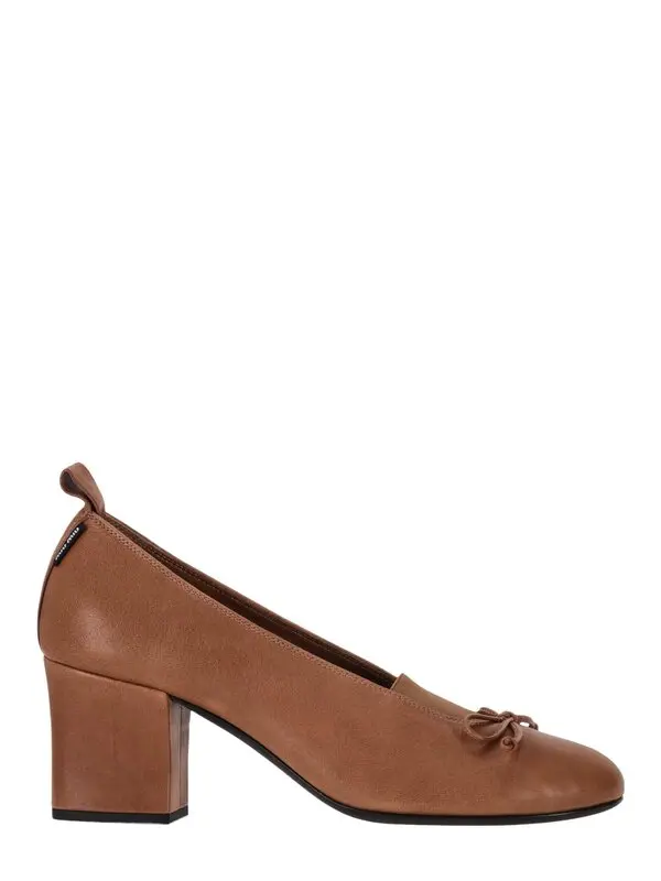 Miu Miu Round Toe Bow Embellished High Heel Pumps - Caramel Color