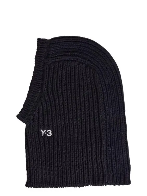 Y3 Ribbed Knit Balaclava With Embroidered Logo - Black