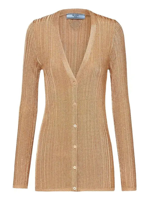 Prada Triangle Logo Knit Cardigan - Golden
