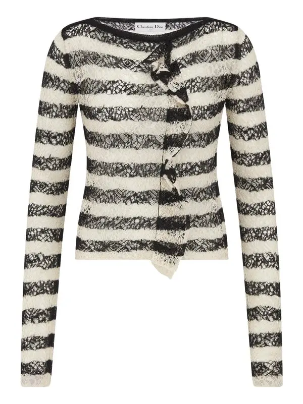 Dior Marinière Ruffled Sweater - Navy Blue And White