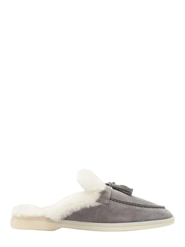 SCAROSSO Lucrezia Shearling Slip-on Mules - Grey