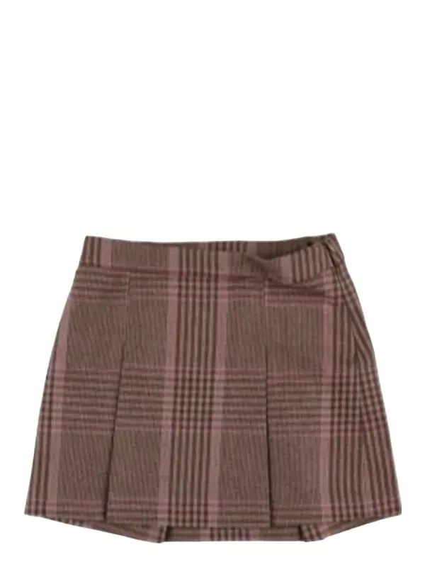 Bonpoint Logo Wool Skirt With Checked Print - Brown