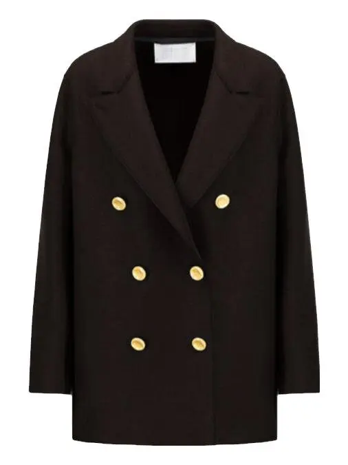 Harris Wharf London Slouchy Peacoat In Pressed Wool - Dark Brown