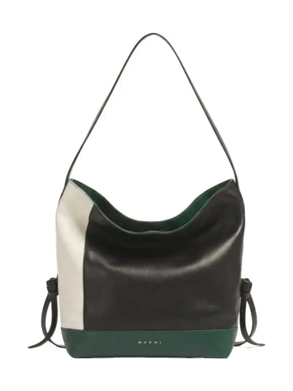 Marni Leather Hobo Bag - White/black/dark Gasoline Color