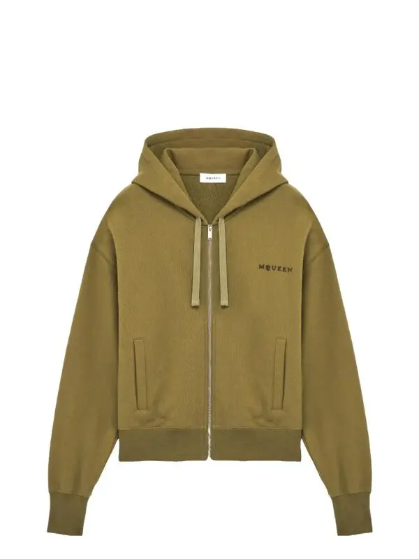 Alexander McQueen Logo Embroidered Zip-up Hoodie - Green