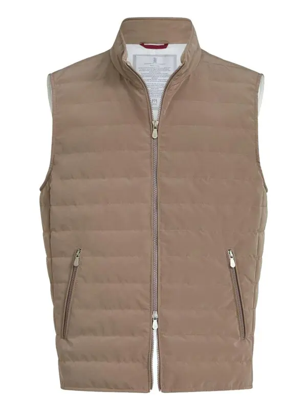 Brunello Cucinelli Bonded Zip-up Padded Vest - Hazelnut Color