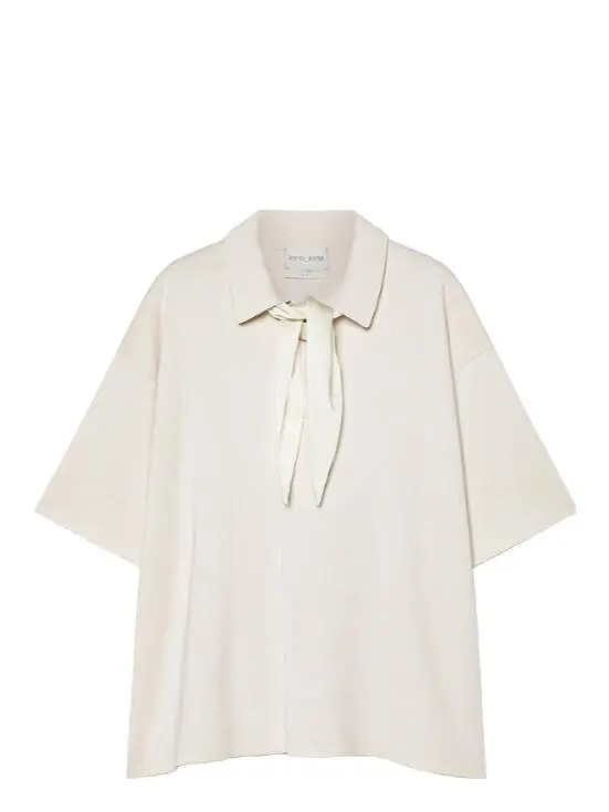 FORTE_FORTE Fabric Stitch Cotton Polo Shirt - Yogurt Color