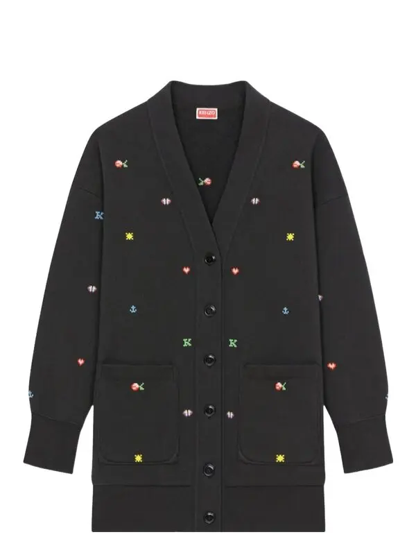 Kenzo Pixels" Embroidered Cardigan Dress - Black