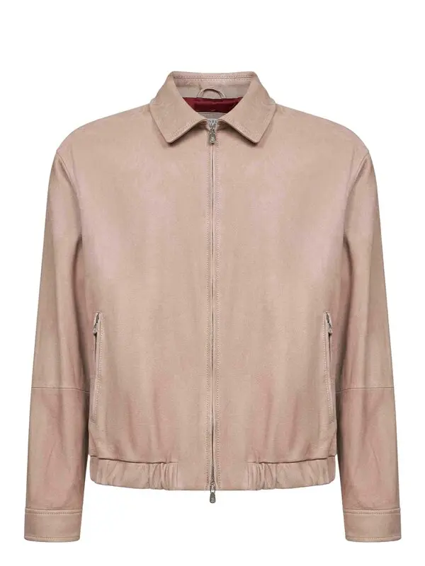 Brunello Cucinelli Zip-up Suede Jacket - Beige